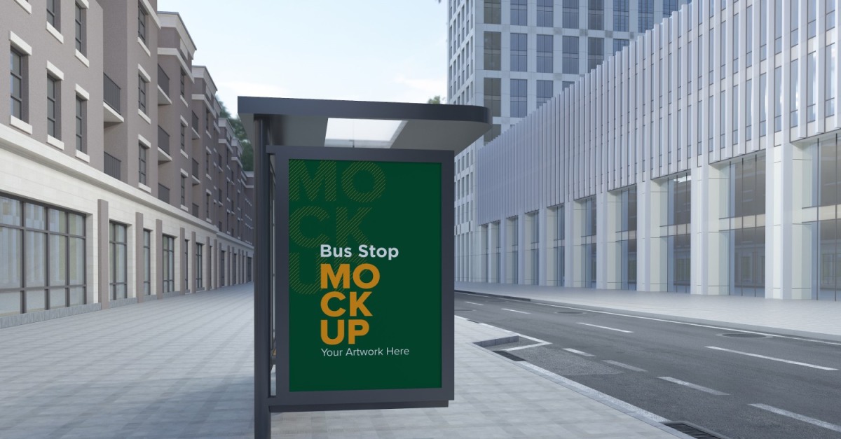 Evening View Bus Stop Signage mockup v2 Template