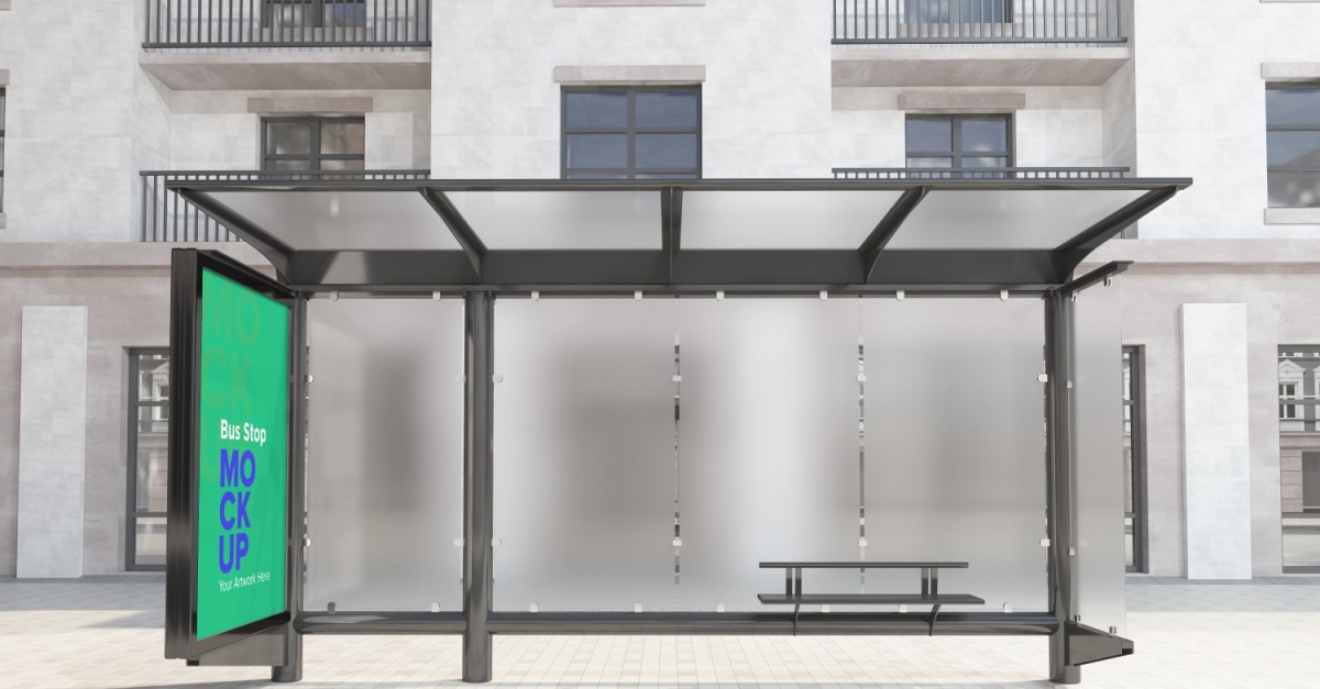 City Bus Stop Sign mock Up Template v2 - TemplateMonster