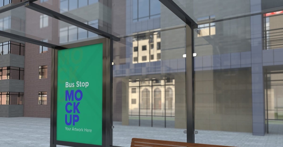 City Bus Shelter Outdoor Advertising Sign mock Up v2