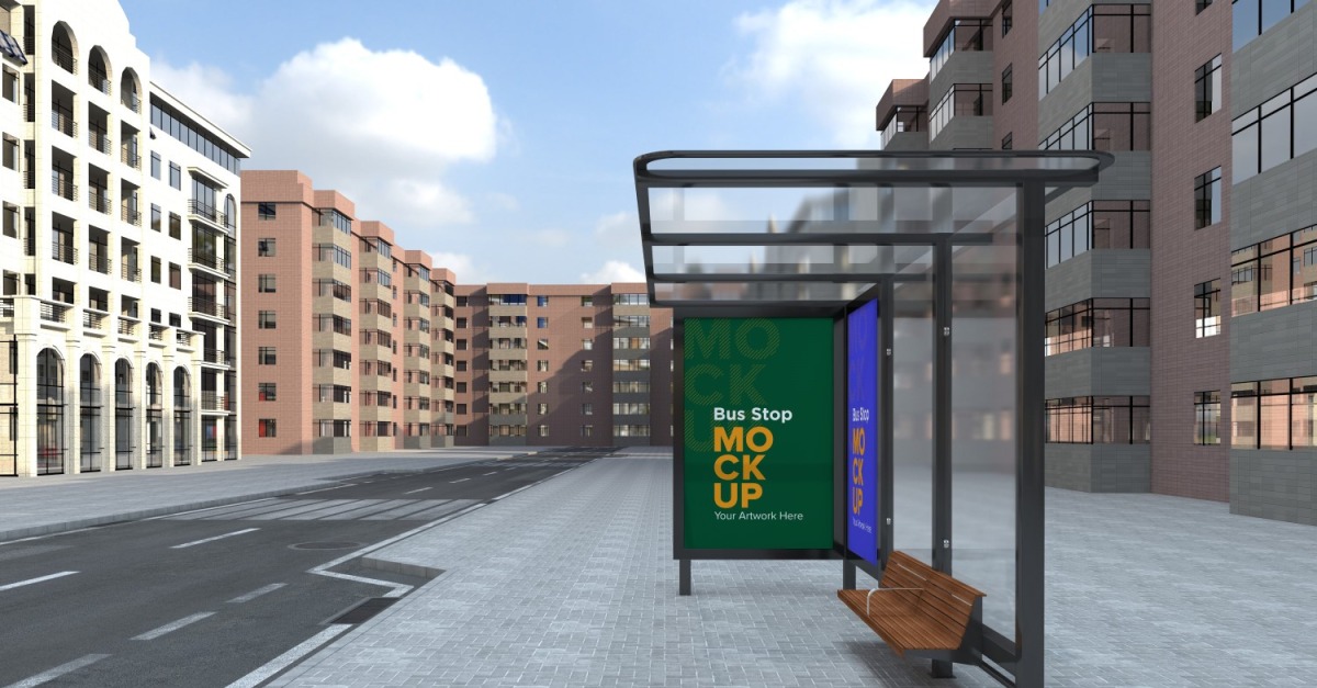 City Bus Shelter Outdoor Advertising Signage mock Up v2