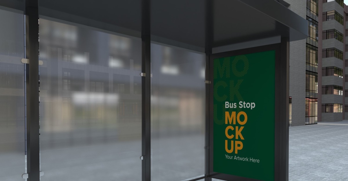 City Bus Stop Road Signage mock Up Template v2