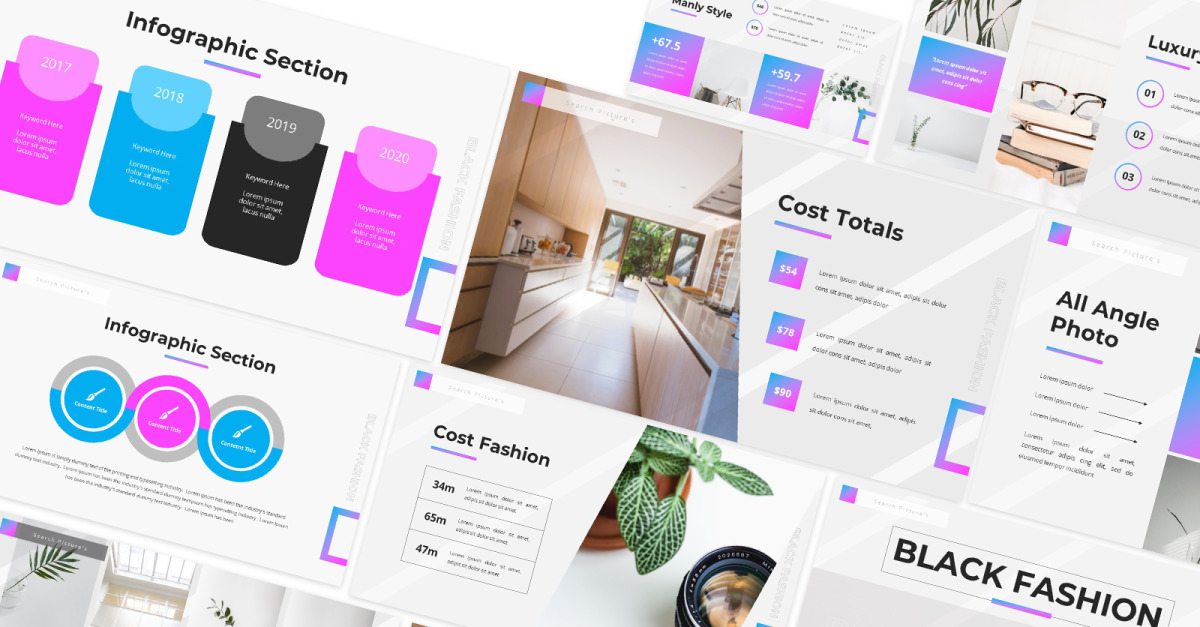 Modelo de Powerpoint de Moda Negra #233458 - TemplateMonster