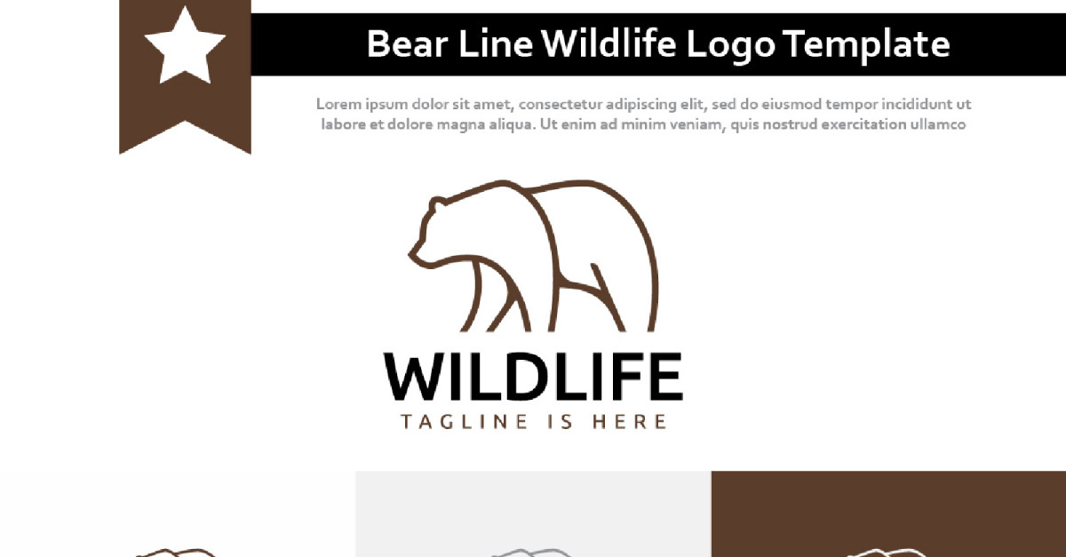 Ayı Çizgisi Siluet Yürüyen Yaban Hayatı Hayvan Logo Şablonu