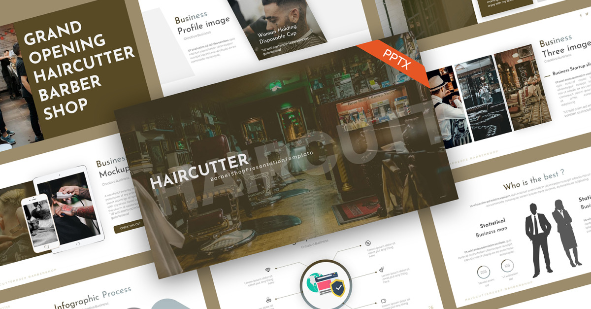 Modello PowerPoint HairCutter Barbiere - TemplateMonster