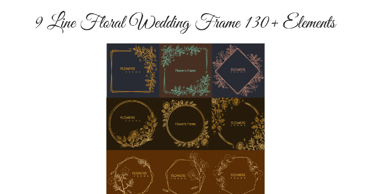 9 Line Floral Wedding Frame 130+ Elements - TemplateMonster