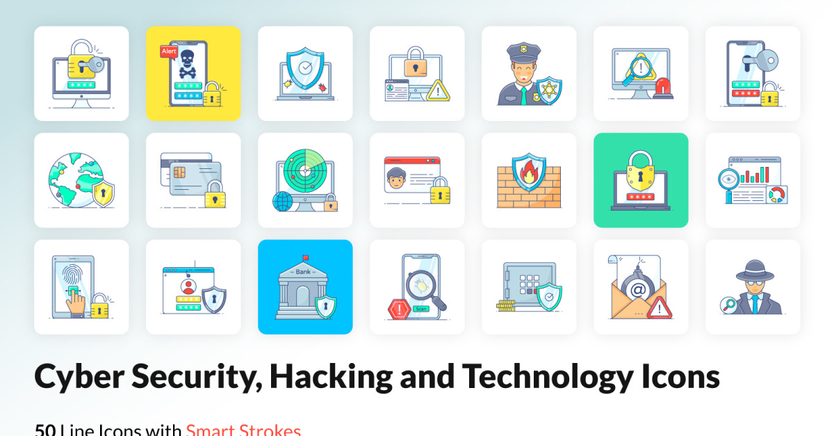 Cybersecurity and Hacking Flat Icons - TemplateMonster
