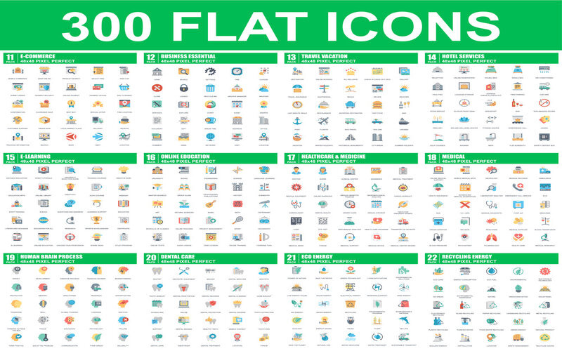 300 + Professionelles Flatline-Icon-Set - TemplateMonster