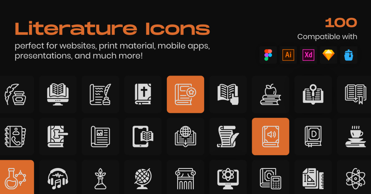 Literature Linear Icons Pack #235734 - TemplateMonster
