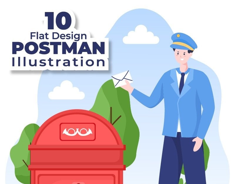 10 Postman Cartoon Vector Illustration - TemplateMonster