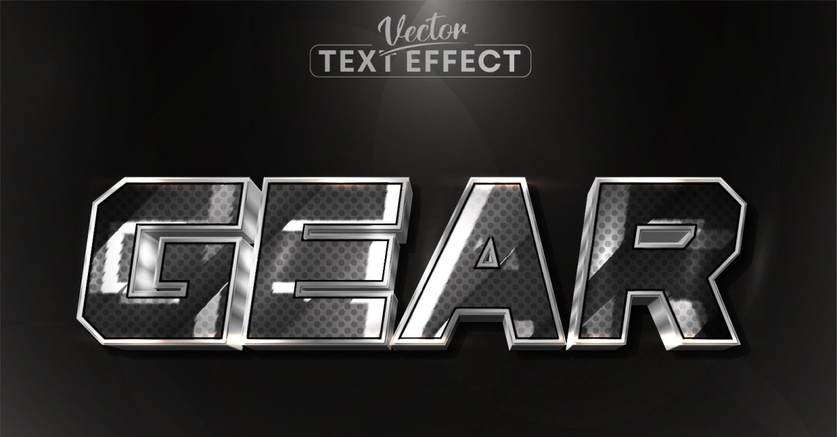Gear - Editable Text Effect, Black Metallic And Silver Text Style ...