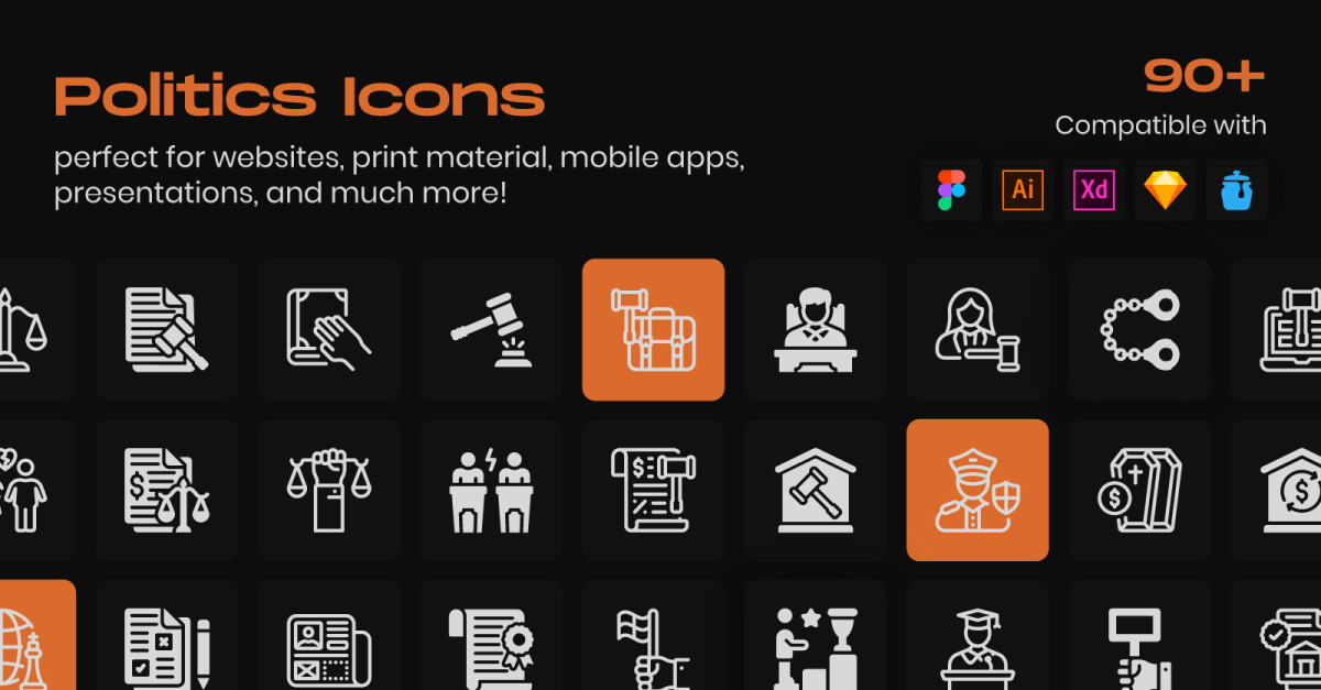 Lineare Symbole für Politik und Recht - TemplateMonster