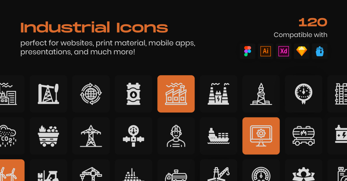 Pack de iconos lineales industriales - TemplateMonster