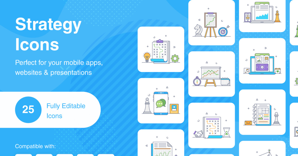 Strategy Flat Line Icons Pack #236185 - TemplateMonster