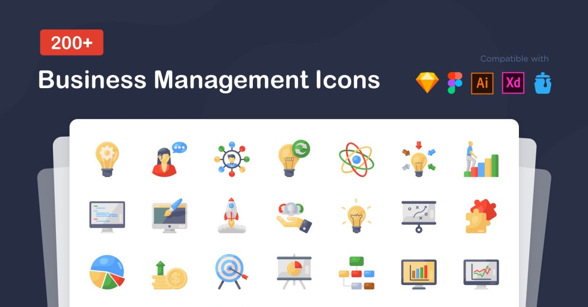 Business and Management Flat Icons pack - TemplateMonster