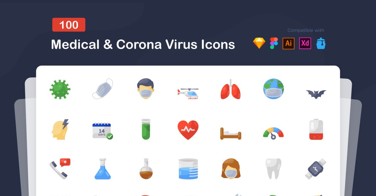 Medical and Corona Flat Icons Pack #236317 - TemplateMonster