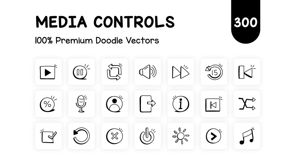 300 iconos de controles de medios de tendencia