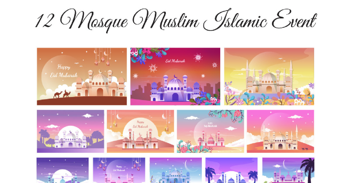 12 Mosque Muslim Islamic Event with 15+ Elements
