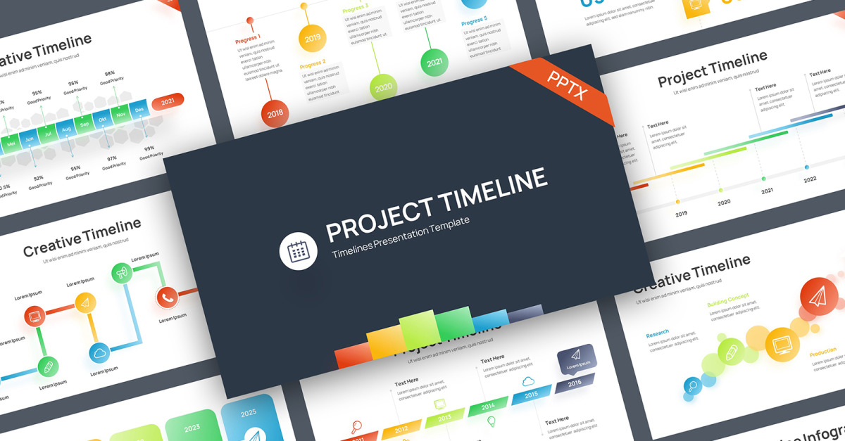 PowerPoint-Vorlage mit Verlaufsfarbe der Zeitachse