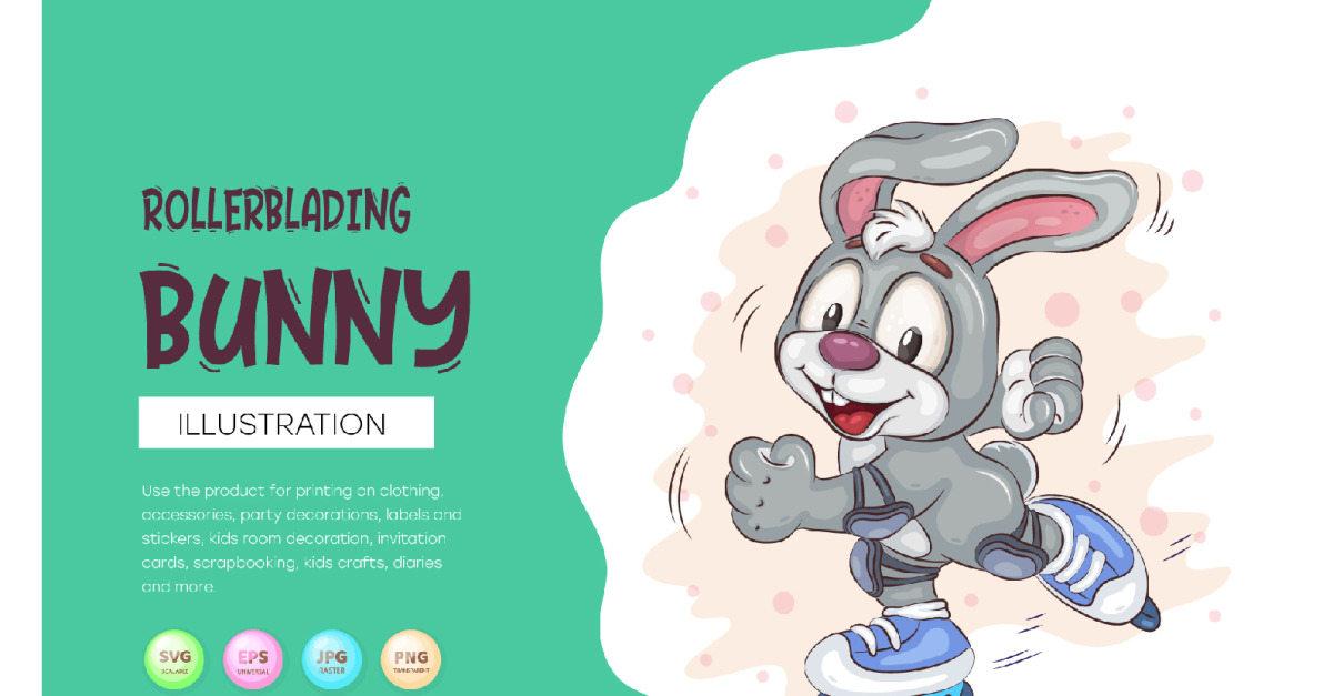 Cartoon Bunny Rollerblade. Maglietta, PNG, SVG.
