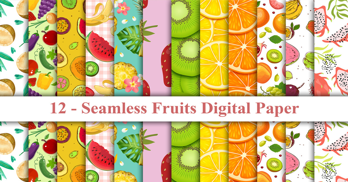 Fruits Seamless Digital Paper, Fruits Background