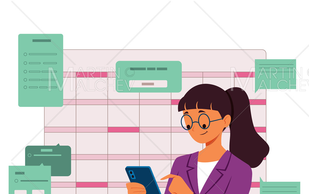 Affärskvinna planering kalender vektorillustration