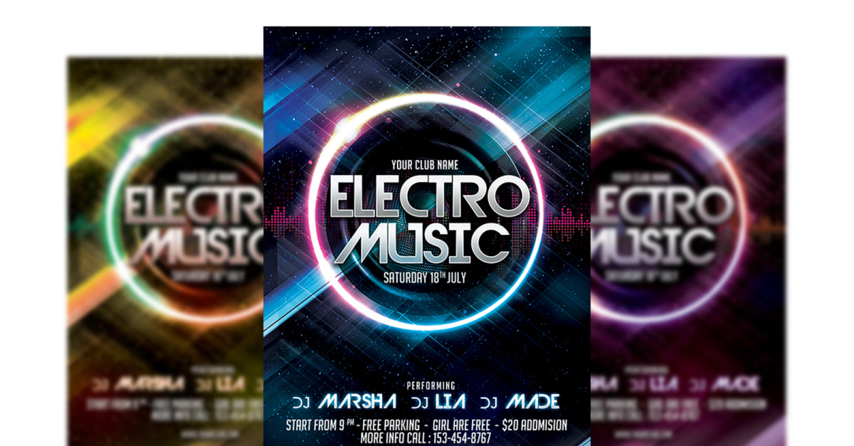Electro Music Flyer template #241551 - TemplateMonster