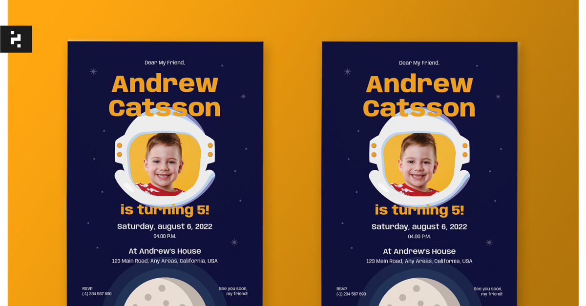 Kids Birthday Invitation Template - Space Galaxy Theme