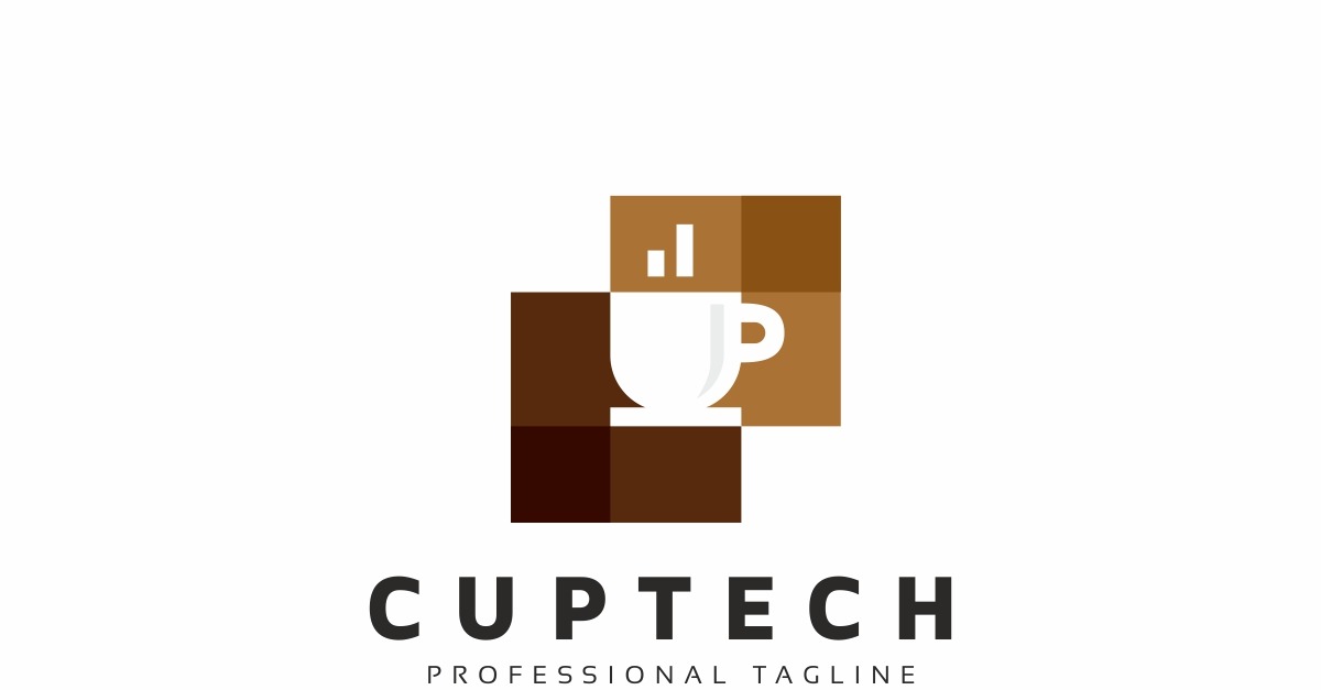 Plantilla de logotipo de taza Tech Cafe - TemplateMonster
