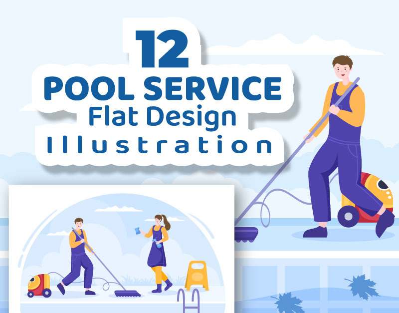 12 Pool Service Worker Illustration #243155 - TemplateMonster