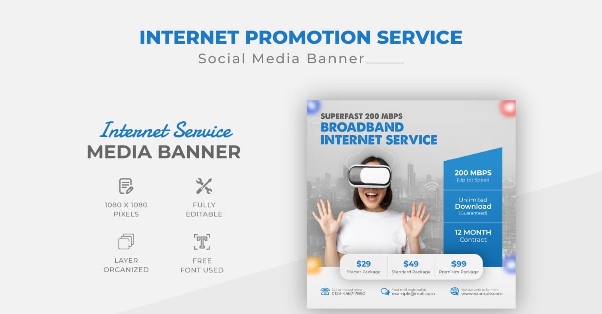 Broadband internet service square Instagram post or web banner design