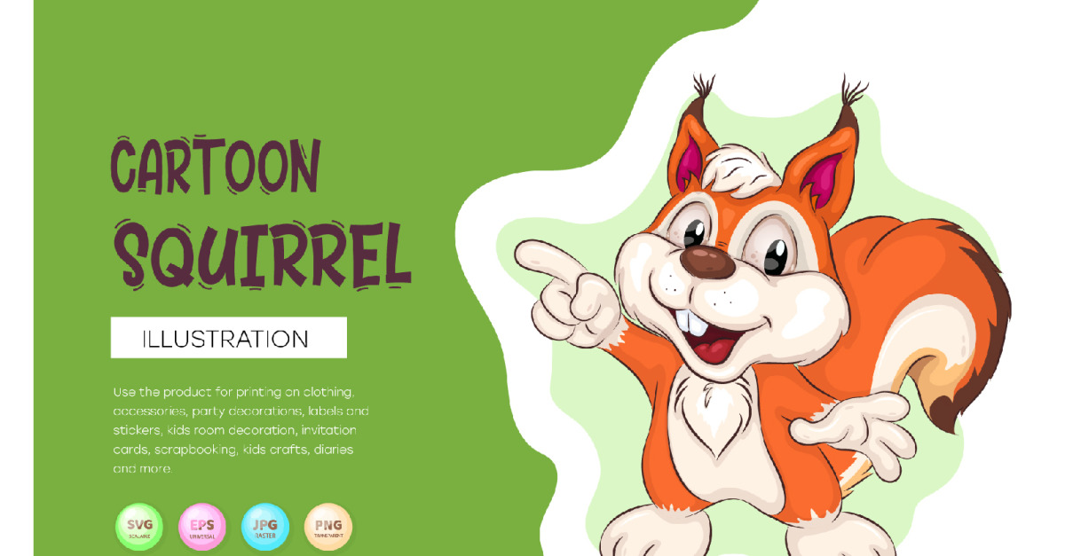 Roztomilá kreslená veverka. Tričko, PNG, SVG.