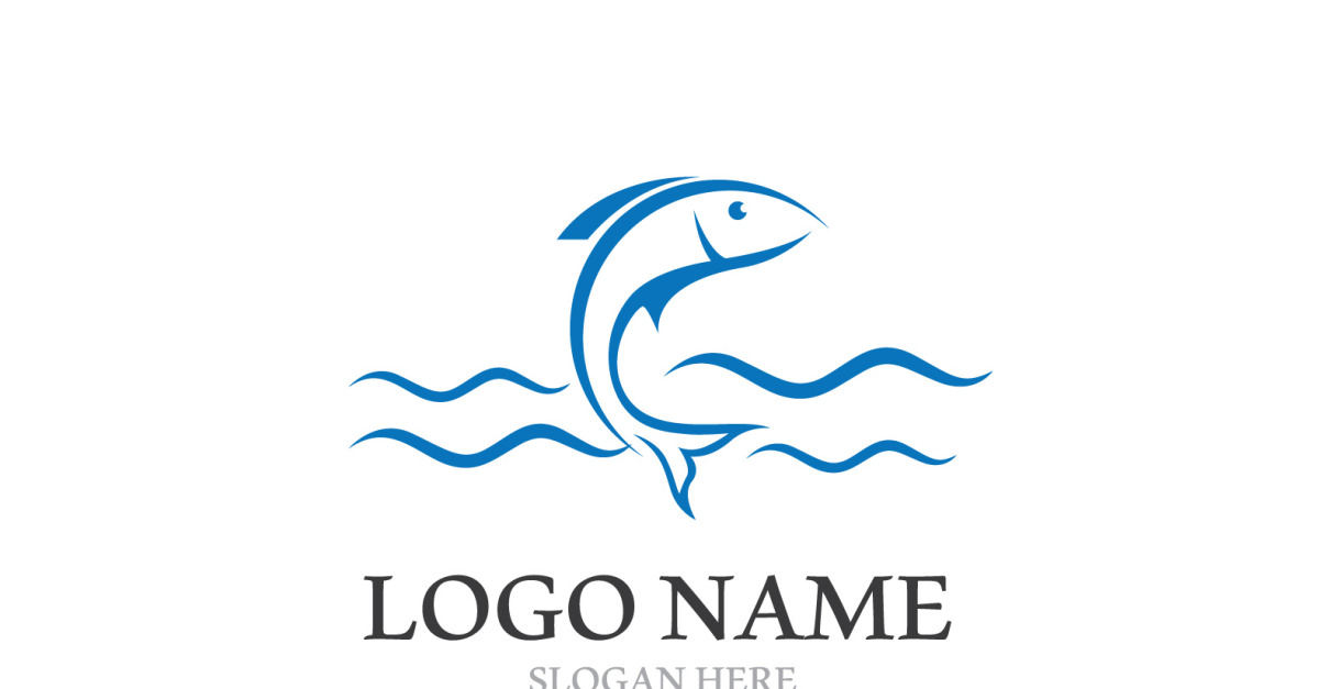 Fish Jump Logo Animal Template Design V2 - TemplateMonster