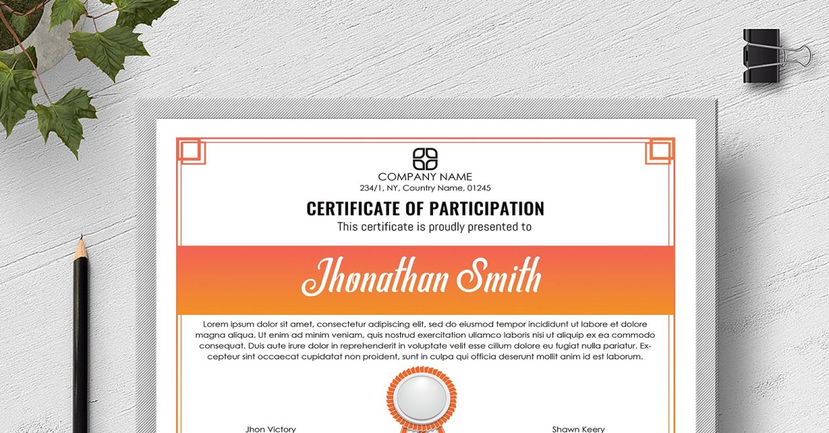 Jhonathan Smith- Katılım Sertifikası Şablonu