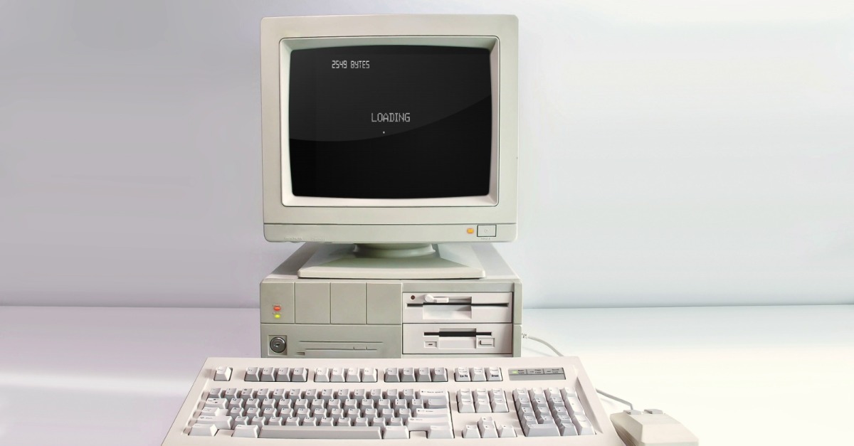 Vintage PC Oude Computer Verouderde Desktop opstarten Groen scherm ...