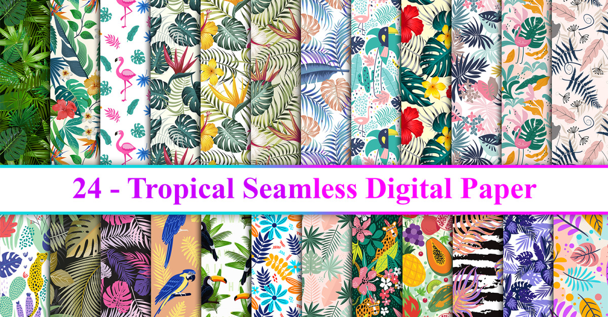 Tropical Seamless Digital Paper, Tropical Background