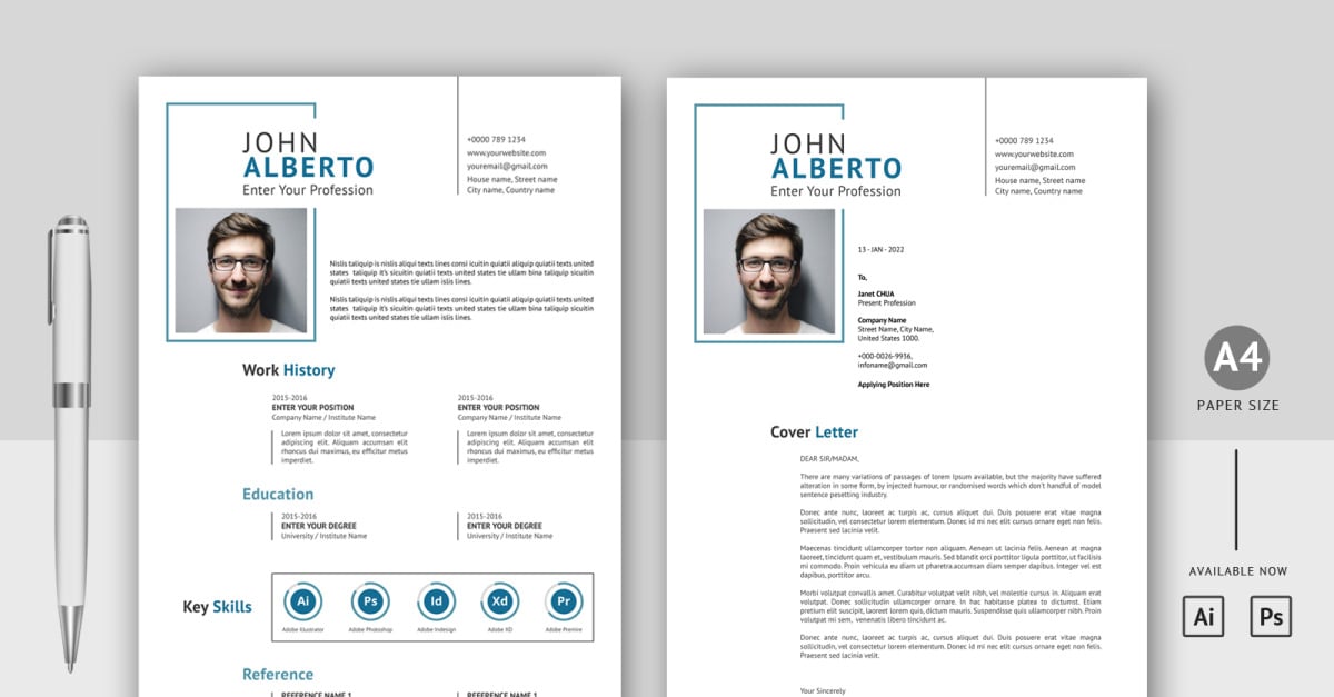 Clean and Smart Design CV Layout Printable Resume Template