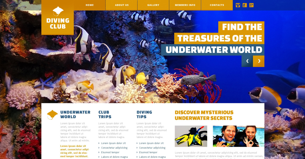 Free Diving Responsive Website Theme - TemplateMonster