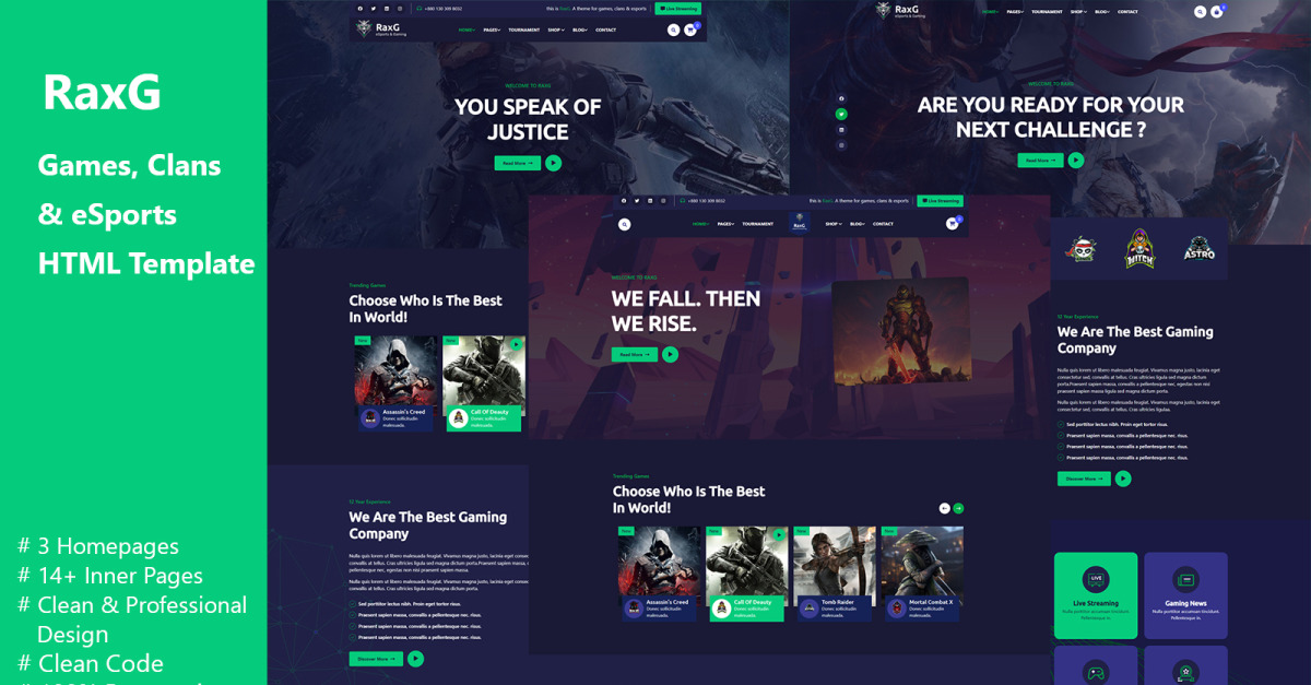 RaxG - Games, Clans & eSports HTML Template