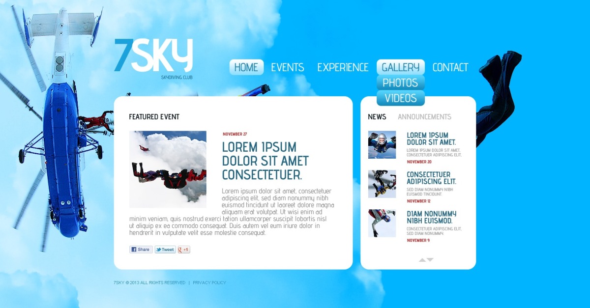 Free Skydiving Website Template #248587 - TemplateMonster