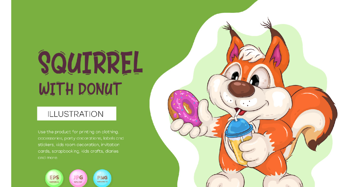 Cartoon Squirrel With Donut Clipart Vector - TemplateMonster