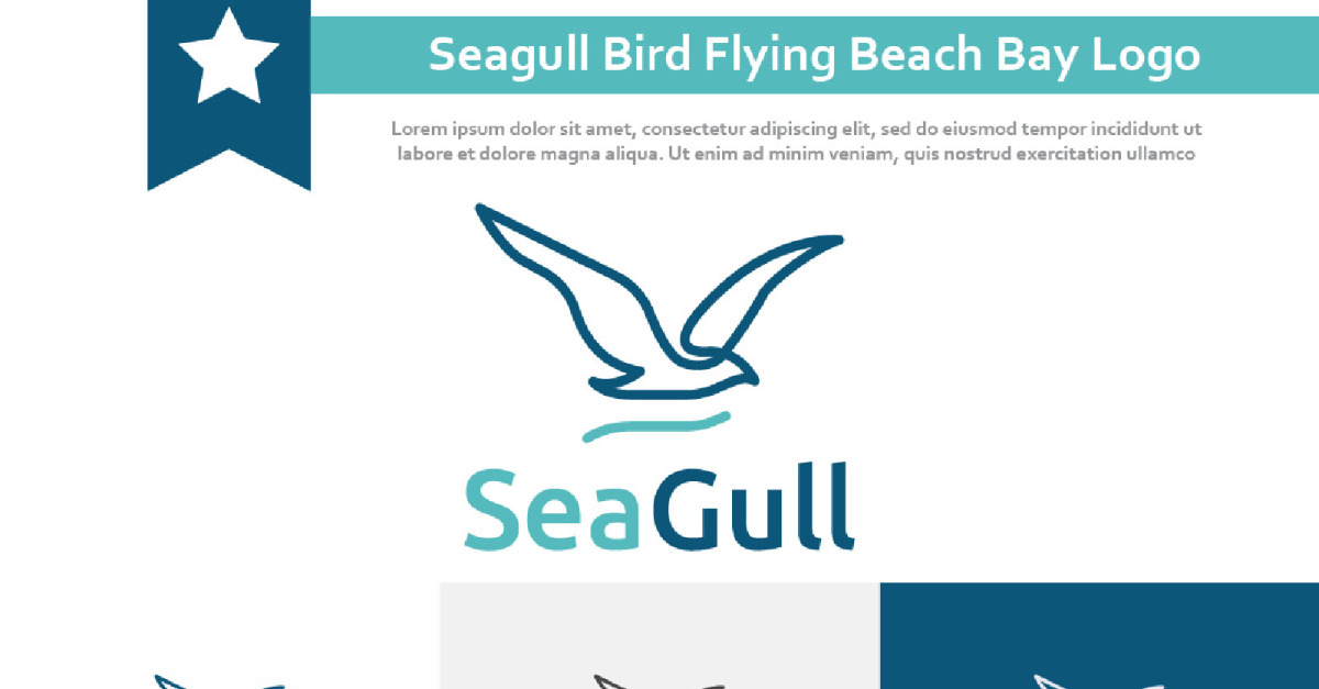 Martı Kuş Uçan Deniz Sahil Bay Doğa Monoline Logo