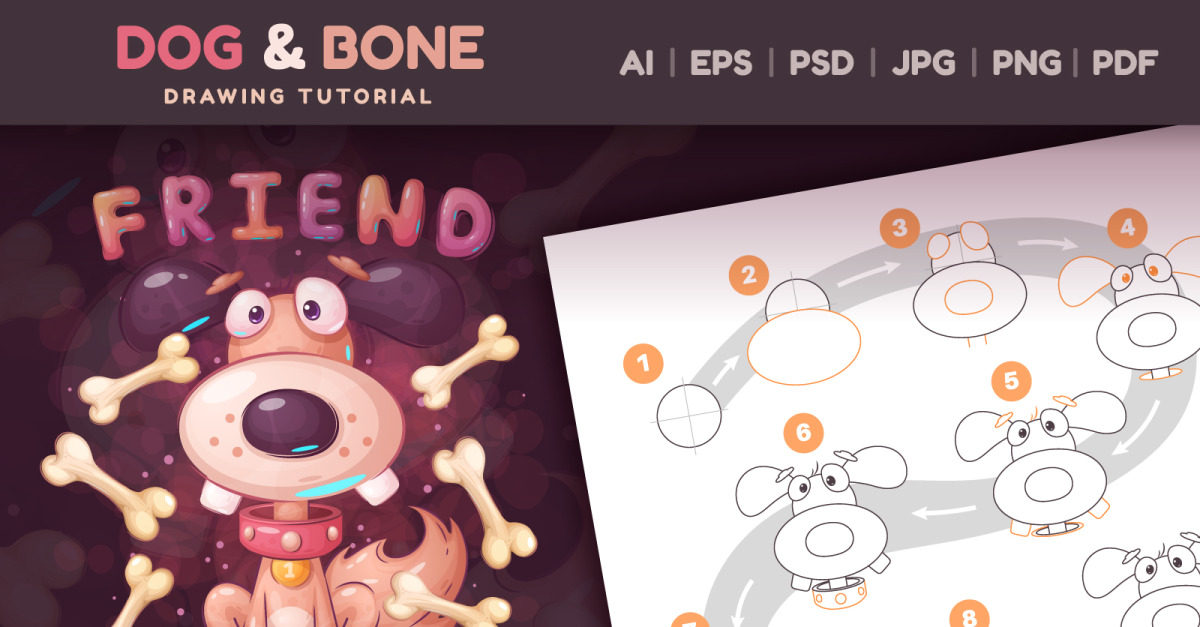 Pet Dog Step by Step Drawing lesson, Graphics Illustration