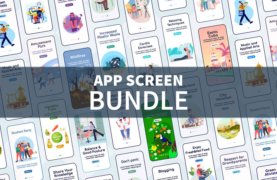 App Screen Templates Bundle #249703 - TemplateMonster