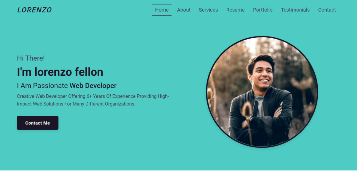 Demo Preview For Lorenzo Personal Portfolio HTML React Landing Page 