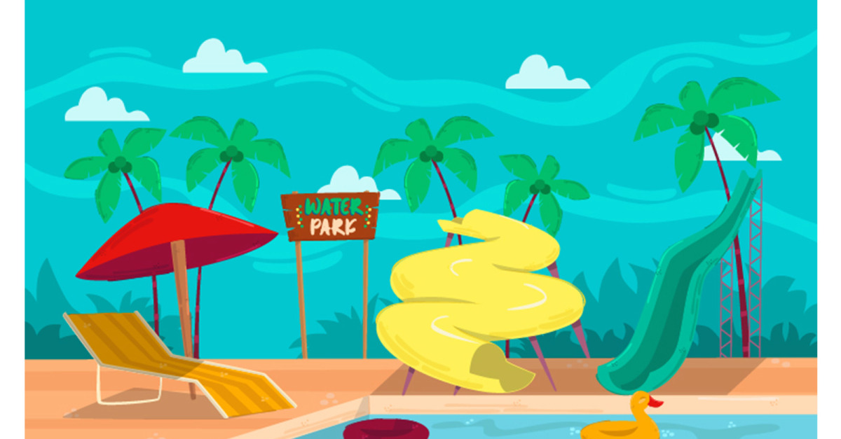 Free Swimming Pool with Water Slides Background Illustration