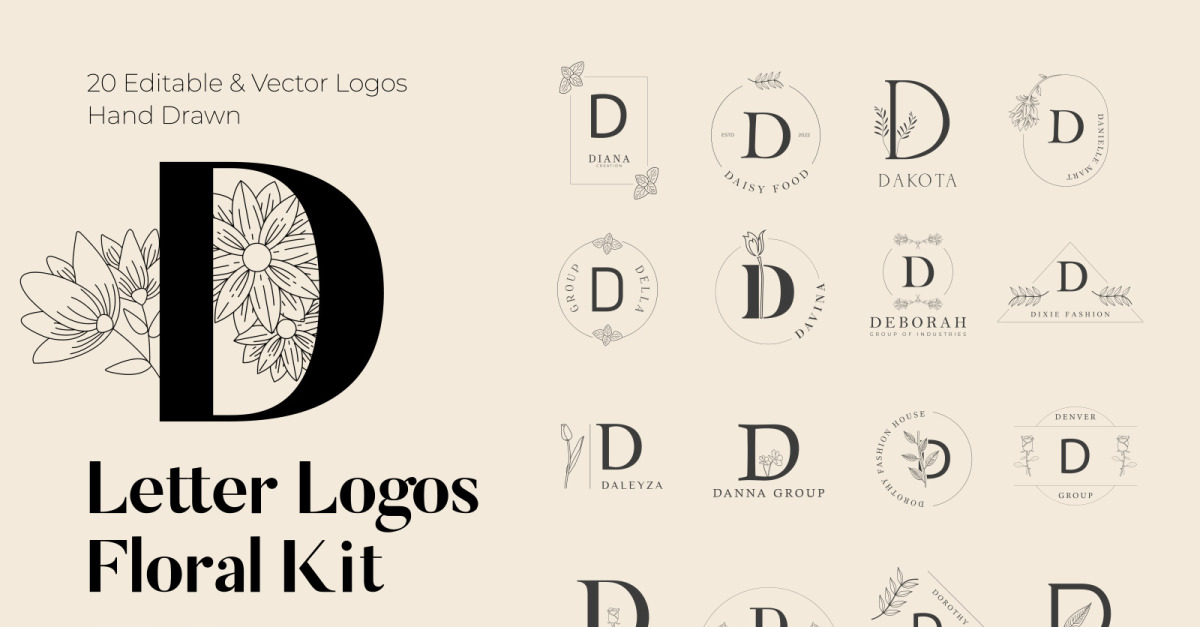 D Letter Floral Handmade Logos kit #251189 - TemplateMonster