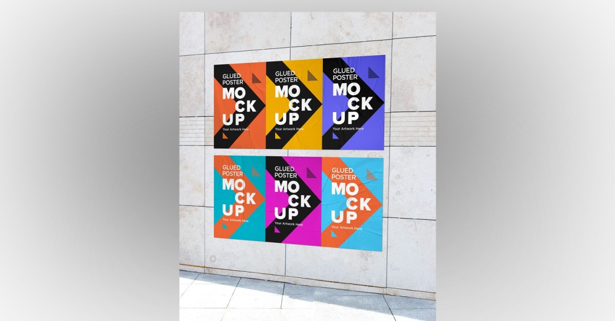 Glued Poster Mockup with Wrinkled and Crumpled Paper Effect