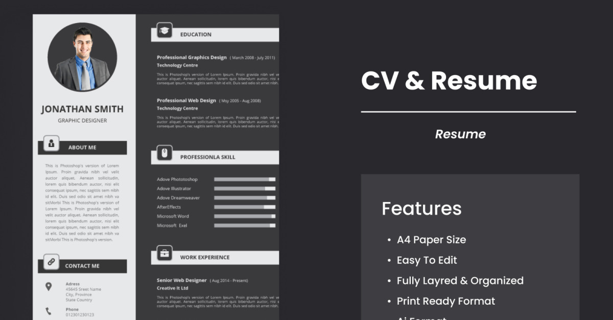 Minimalist CV and Resume Template #251774 - TemplateMonster