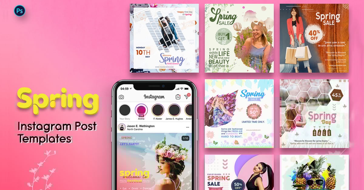 Spring Season Instagram Posts Templates - TemplateMonster