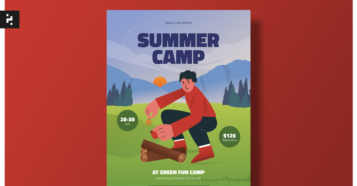 Summer Camp Fire Flyer Template #252181 - TemplateMonster